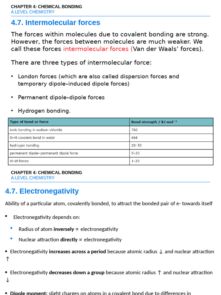 Chemical Bonding (2nd Part Intermolecular Forces) | PDF | Chemical ...