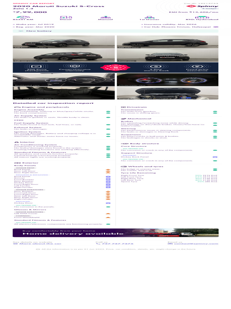 Spinny 2020 Maruti Suzuki S-Cross Inspection report | PDF | Leak | Car