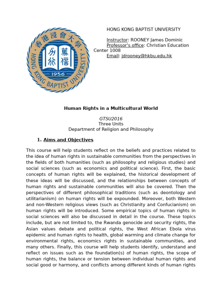 Human Rights Syllabus REVISED | PDF | Human Rights | Rights