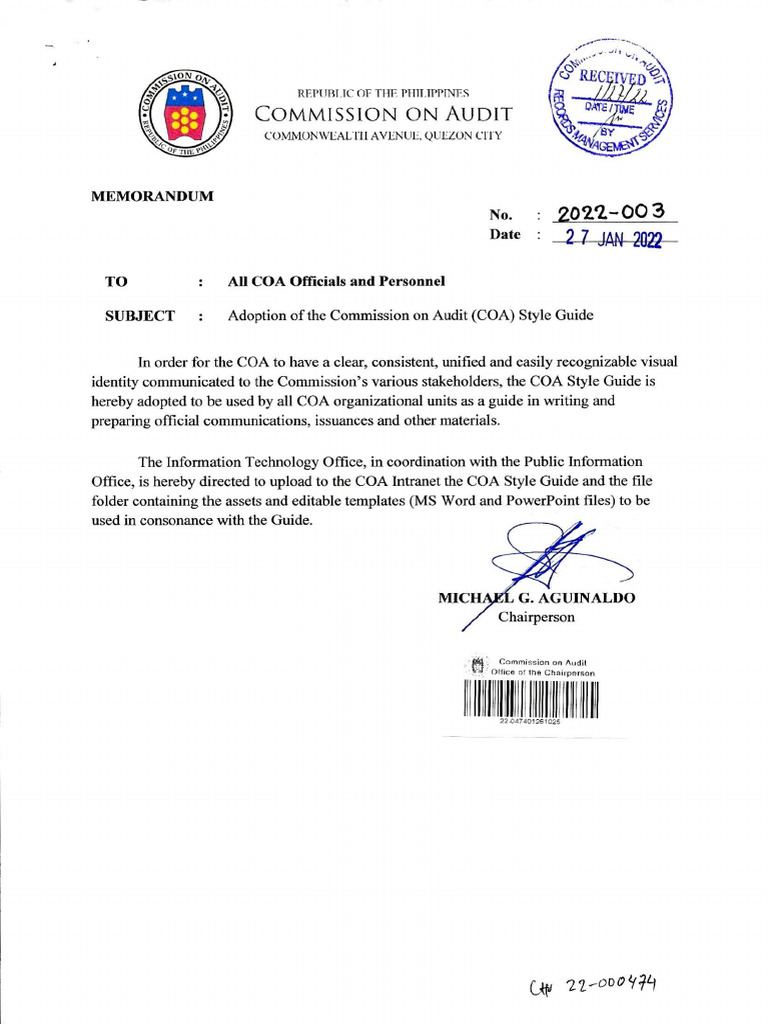 Coa Memorandum No. 2022-003 - 0001 | PDF