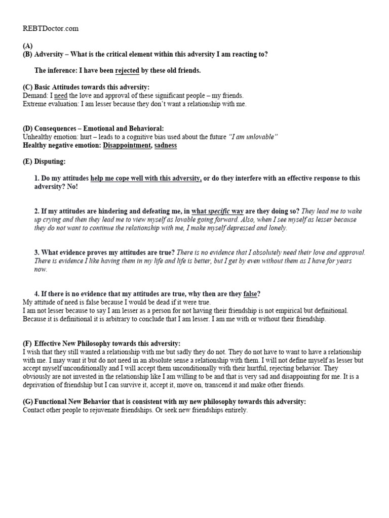 abcdef_worksheet_-_example_coping_with_rejection | PDF | Attitude ...