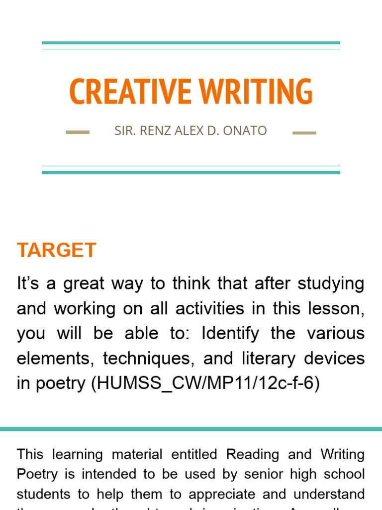 G11 - Creative Writing (Module 2) | PDF | Poetry | Metre (Poetry)