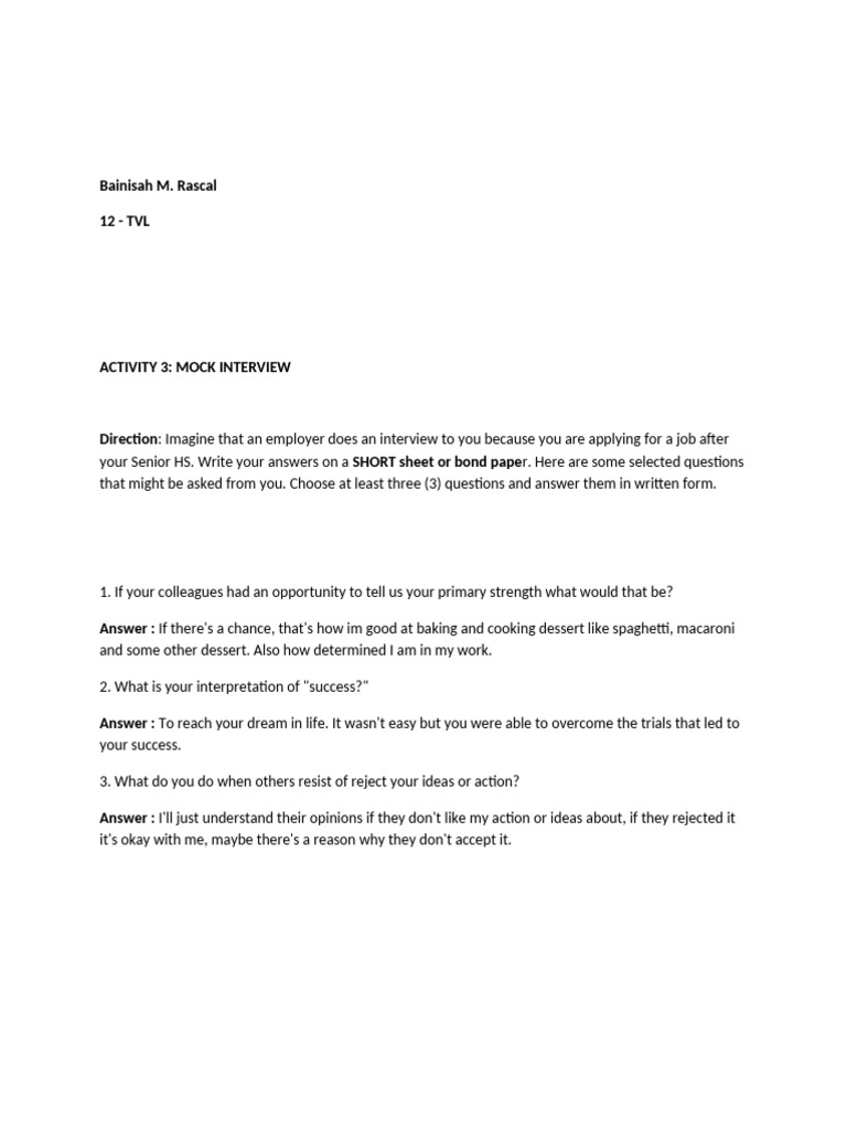 Mock Interview and Application Letter Guide | PDF
