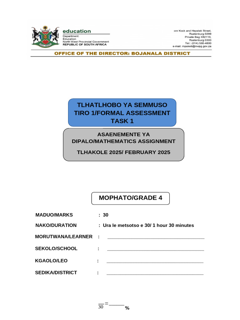 Mtbbe Grade 4 Assignment | PDF | Mathematics