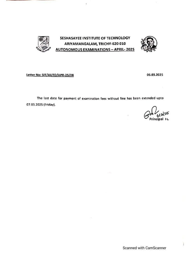 SIT Exam Fee Extension Circular | PDF