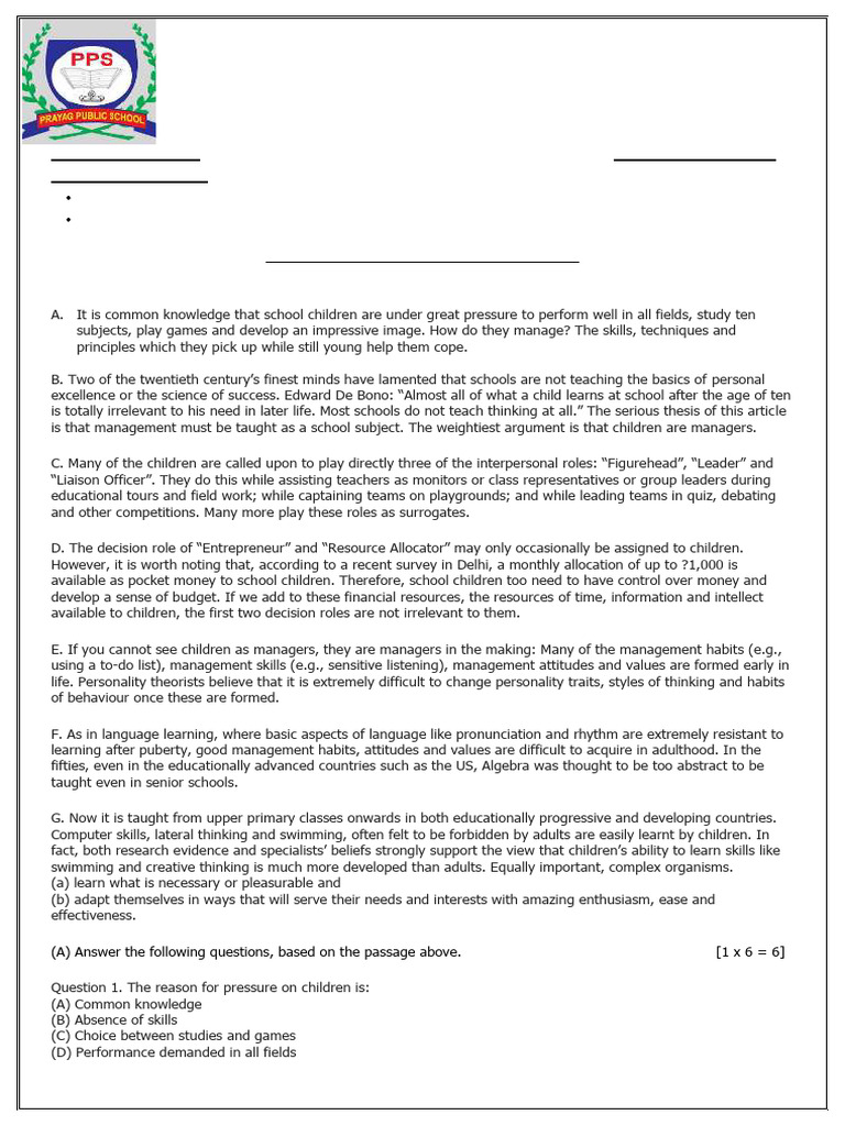 Annual Question Paper XI | PDF | Libraries | Thought