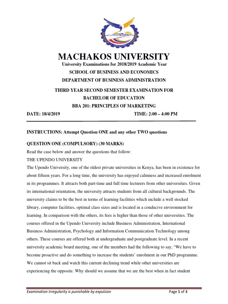 Bba 201 Principles of Marketing. | PDF | Marketing | University