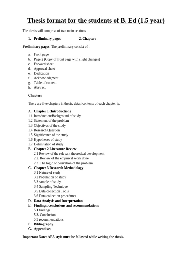 Thesis Format For The Students of B | PDF