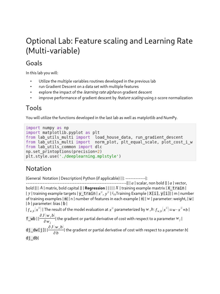 C1 W2 Lab03 Feature Scaling and Learning Rate Soln | PDF | Standard Deviation | Standard Score