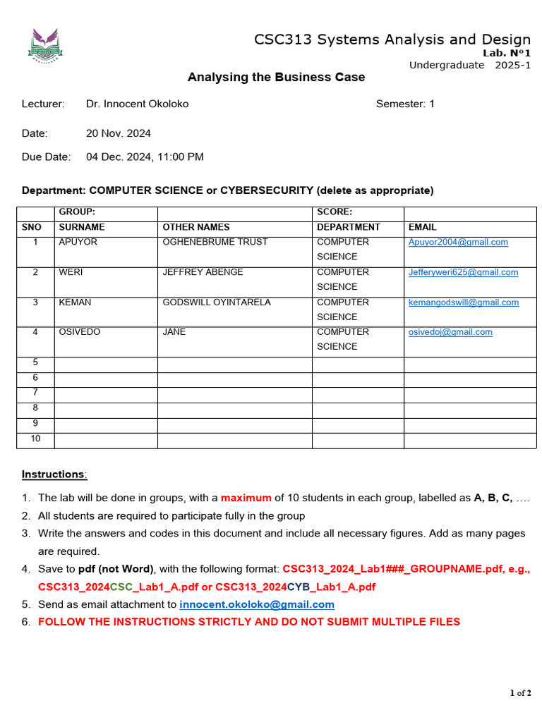 Csc313 2024csc Lab1 Group I | PDF | Regulatory Compliance | Performance ...