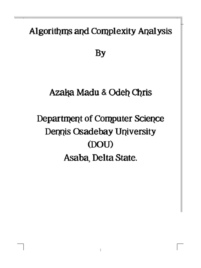 Algorithm and Complexity analysis | PDF