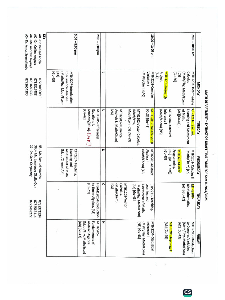 Math Dept - Extract of TT | PDF