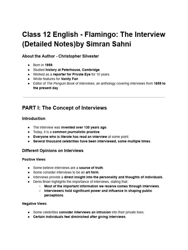 The Interview (Detailed Notes) by Simran Sahni | PDF