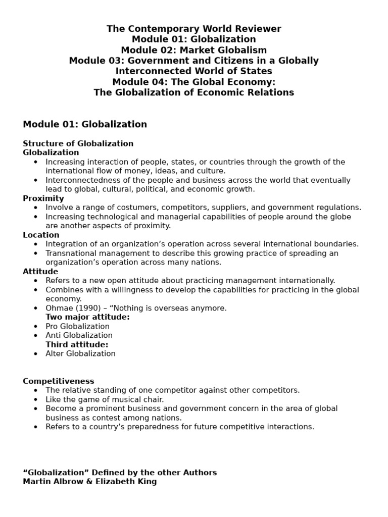 Preliminary Reviewer in Contemporary World | PDF | Globalization ...