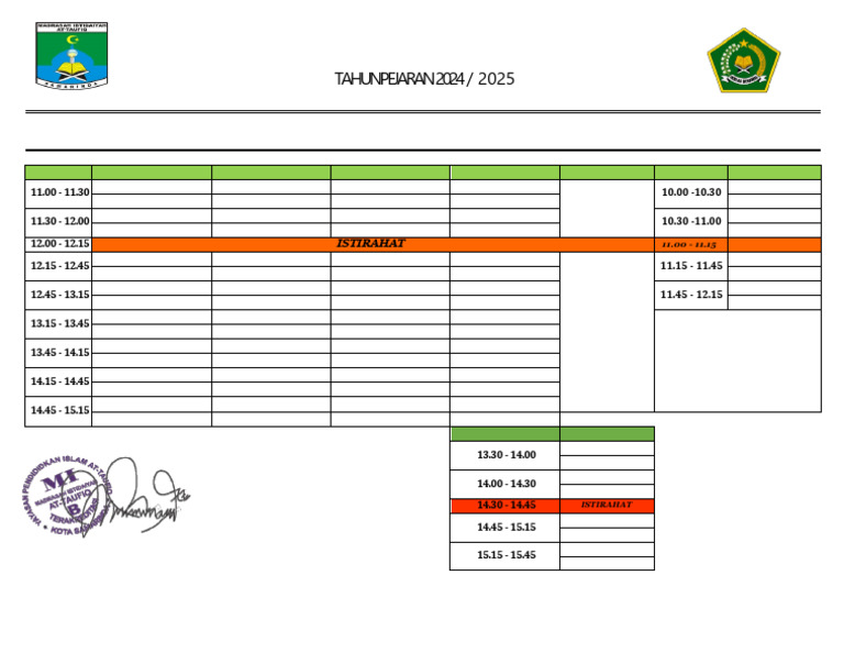 Jadwal Pelajaran Kelas 3a 2024-2025 | PDF
