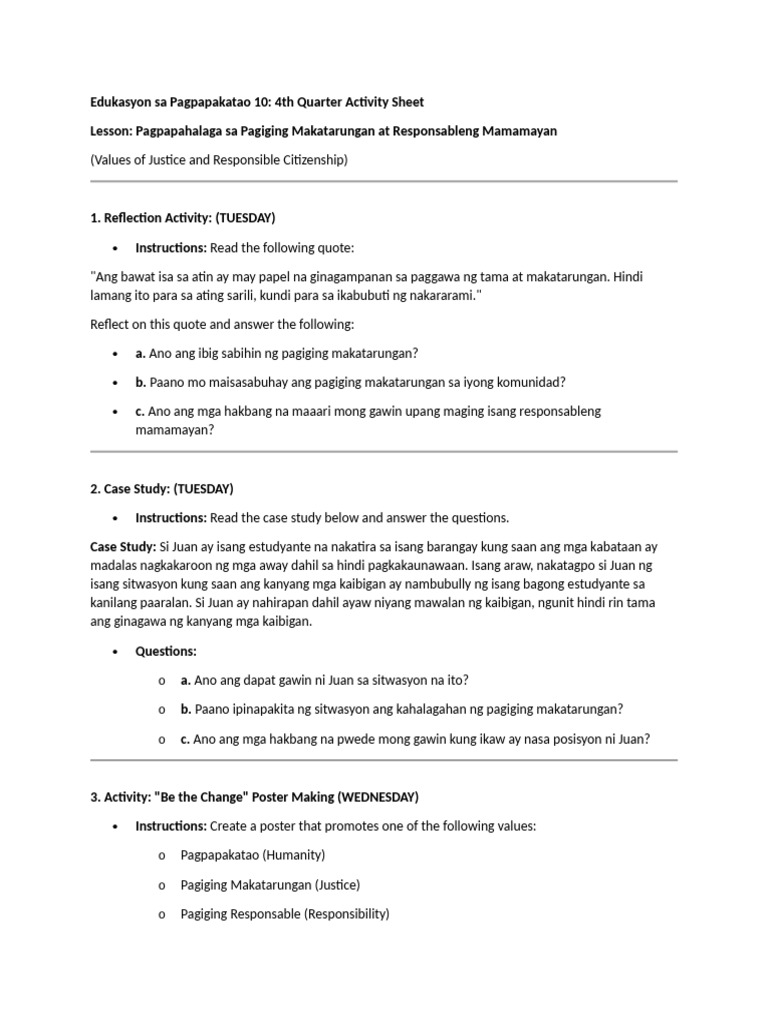 Activity Sheet in Esp 10 4TH QT | PDF