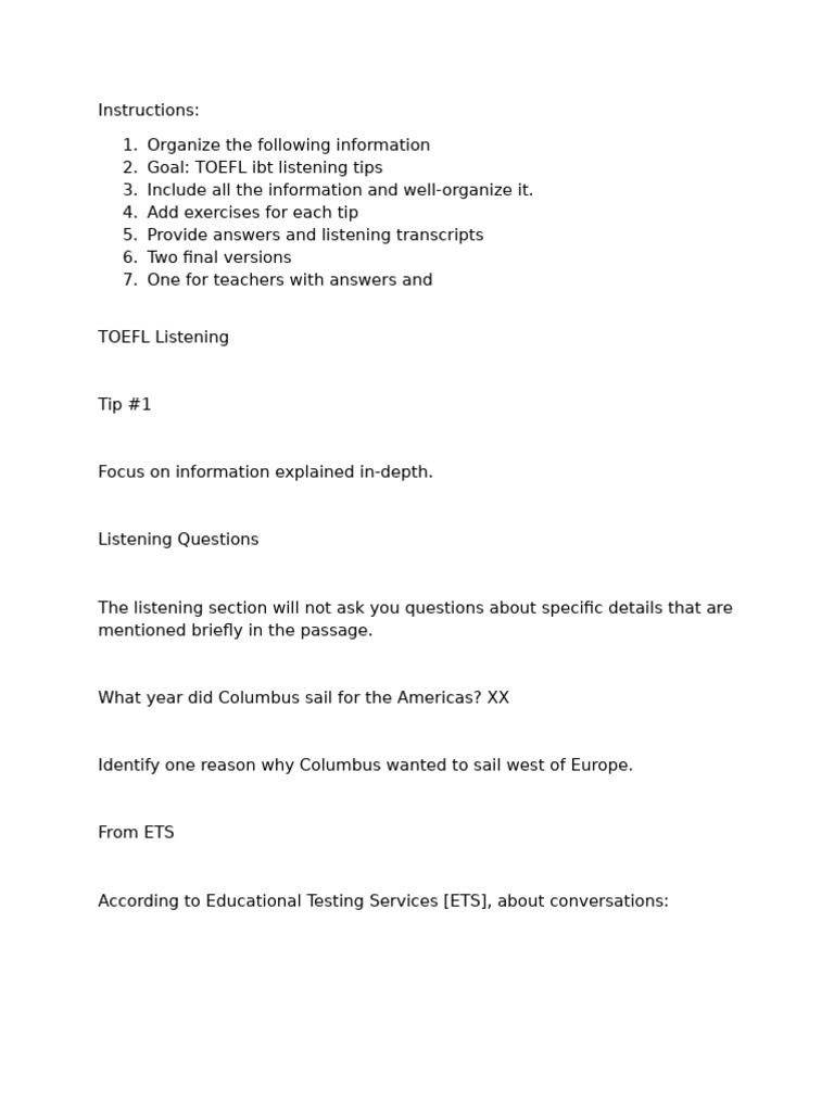 TOEFL Listening Tips | PDF | Test Of English As A Foreign Language ...