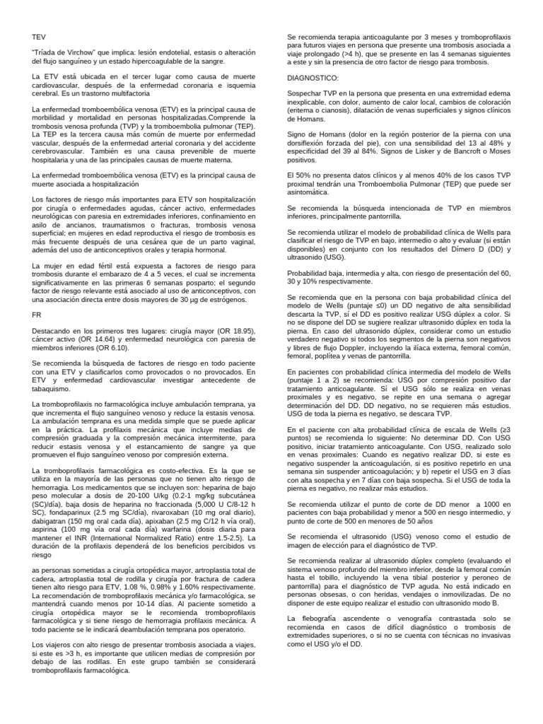 TEV | PDF | Especialidades Medicas | Medicina CLINICA