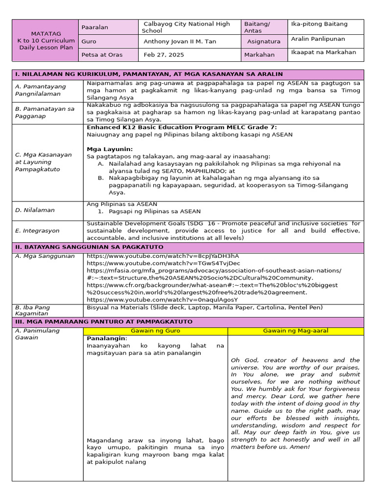 G7-Pagsapi Sa Pilipnas Sa ASEAN | PDF