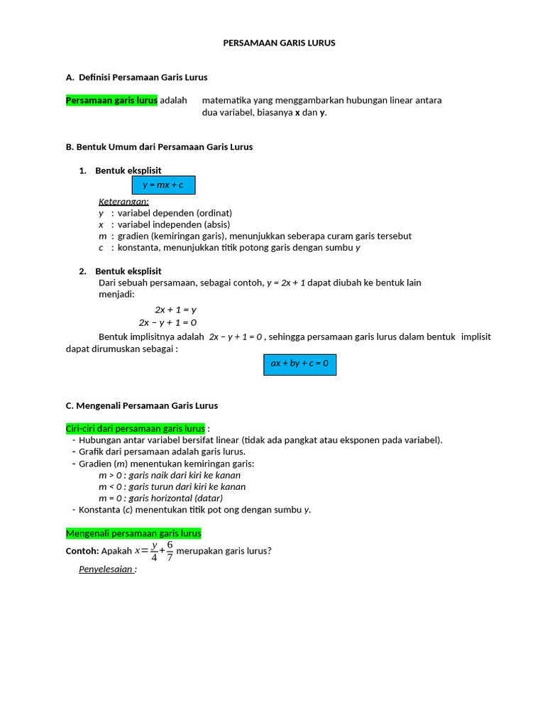 MODUL - Persamaan Garis Lurus | PDF