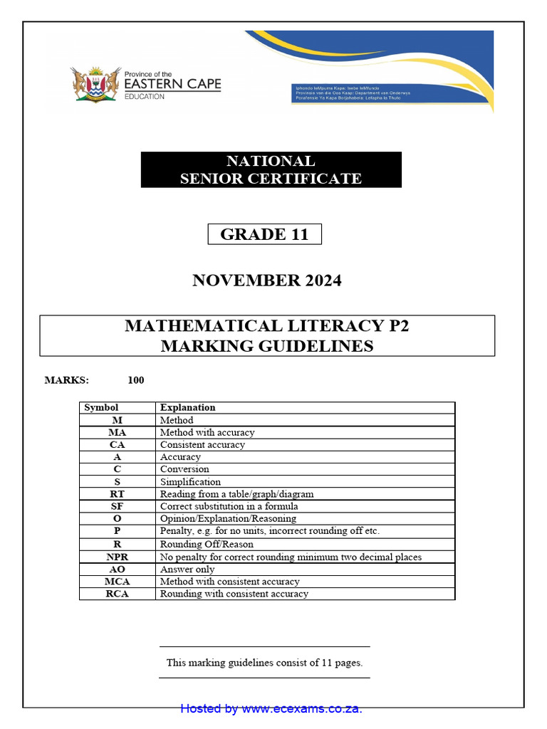 MATHS LIT P2 GRADE 11 NOV 2024 MARKING GUIDELINE - ENG - Watermark ...