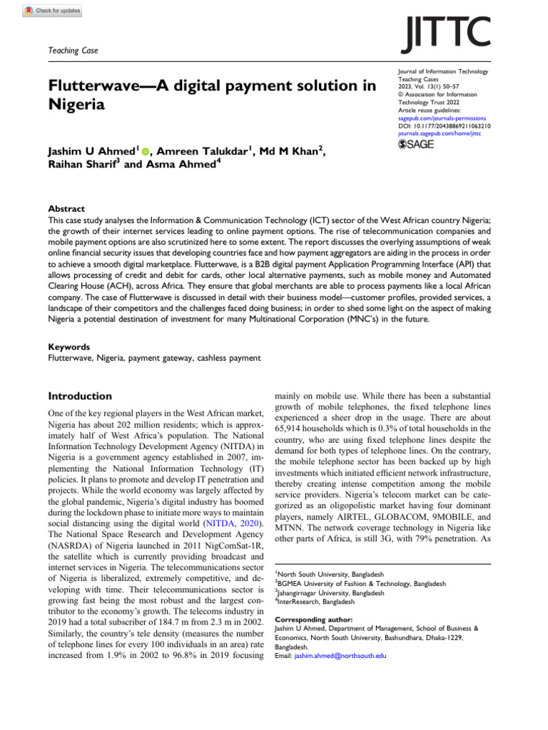 Ahmed Et Al 2022 Flutterwave A Digital Payment Solution in Nigeria | PDF | Debit Card | Point Of ...