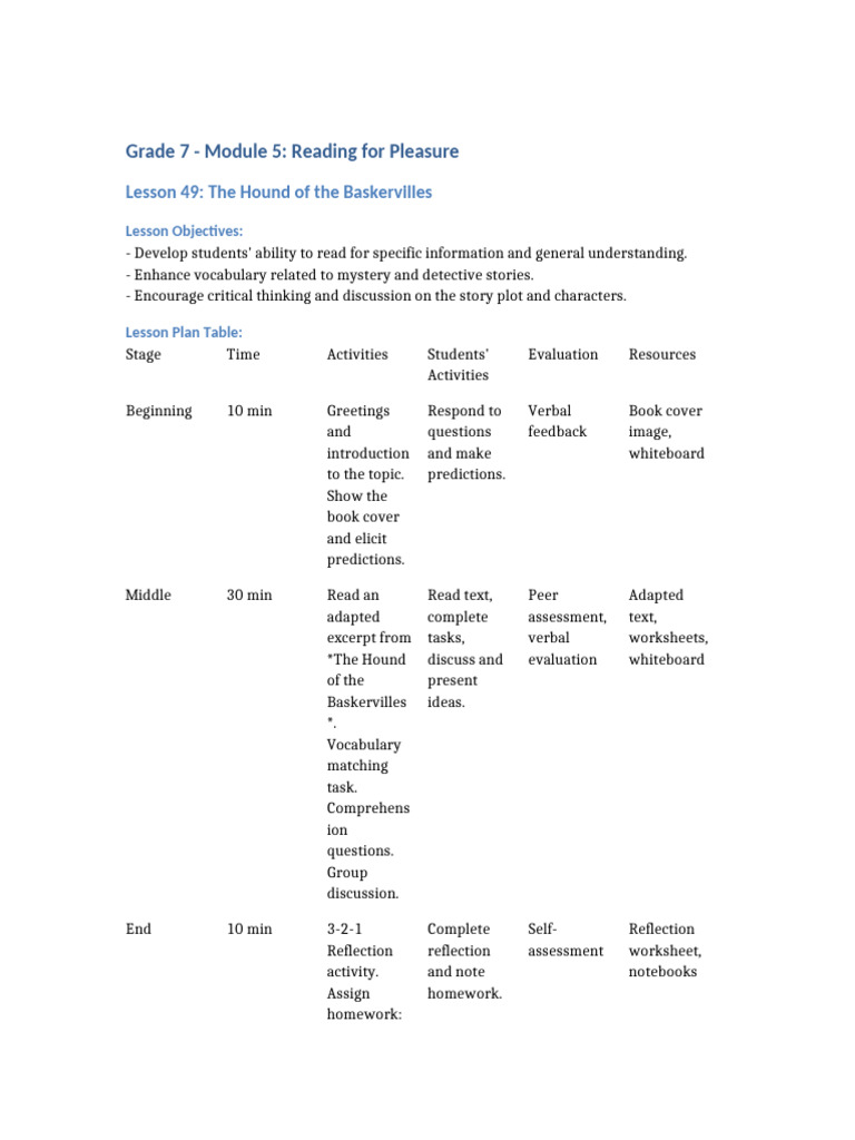 Grade 7 Reading For Pleasure Lesson 49 With Tables | PDF | Reading ...