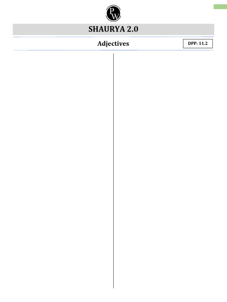 Adjective - DPP 11.2 - Shaurya 2.0-1-2 | PDF | Linguistic Morphology | Syntax