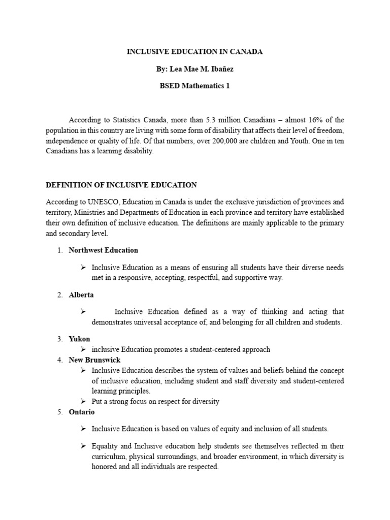 Inclusive Education Policies in Canada | PDF | Inclusion (Education ...