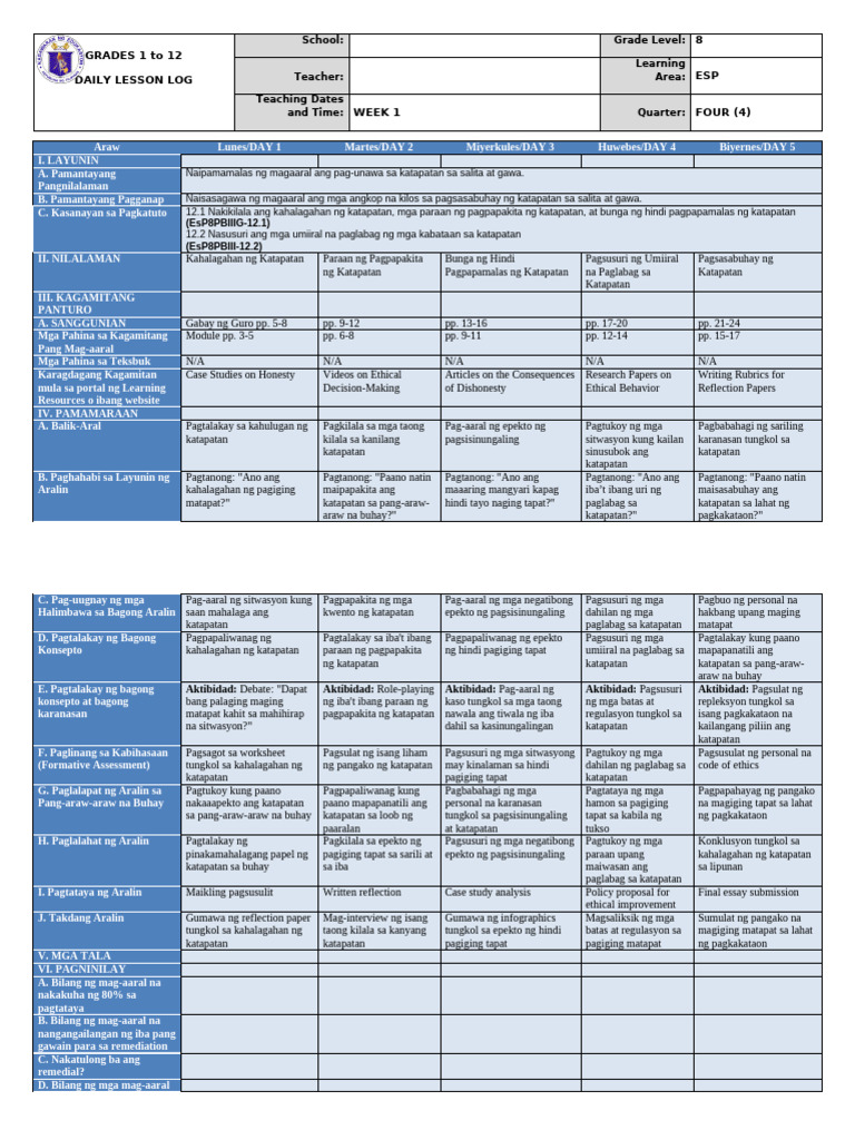 Esp Q4 Dll-Week-1 | PDF
