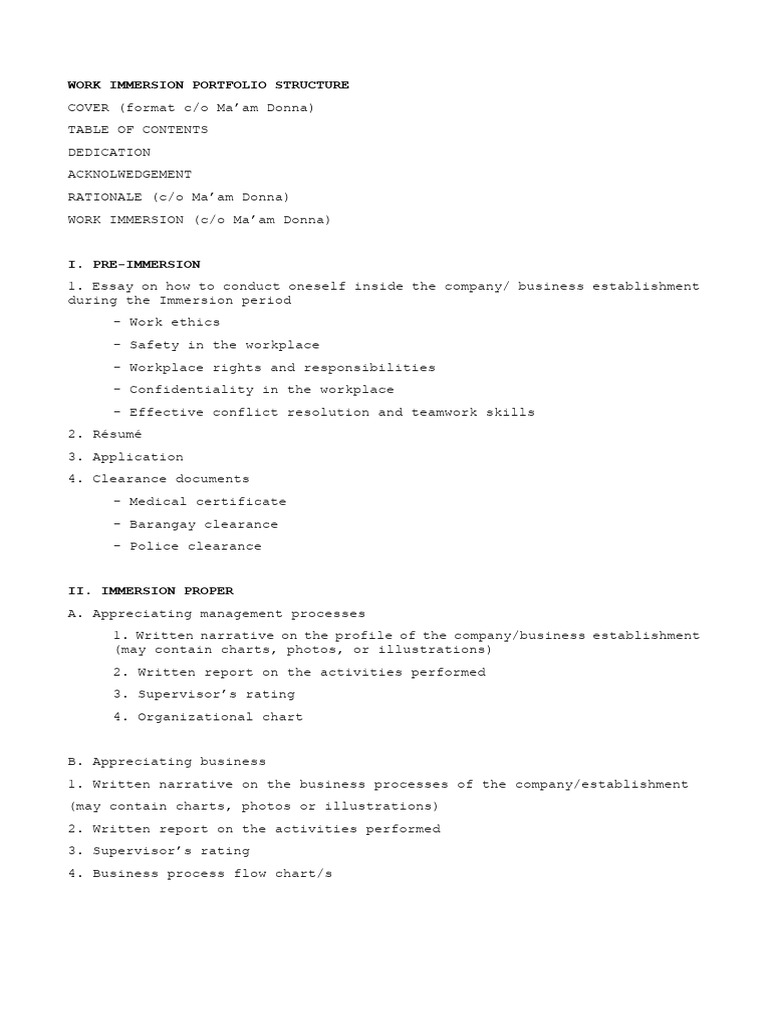 Work Immersion Portfolio Guide | PDF