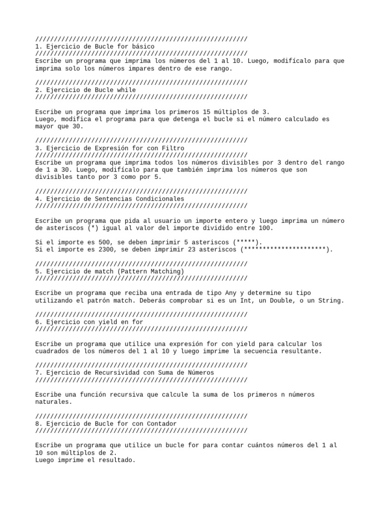 Ejercicios Bucles y Condicionales | PDF | Programación de computadoras | Ingeniería de software