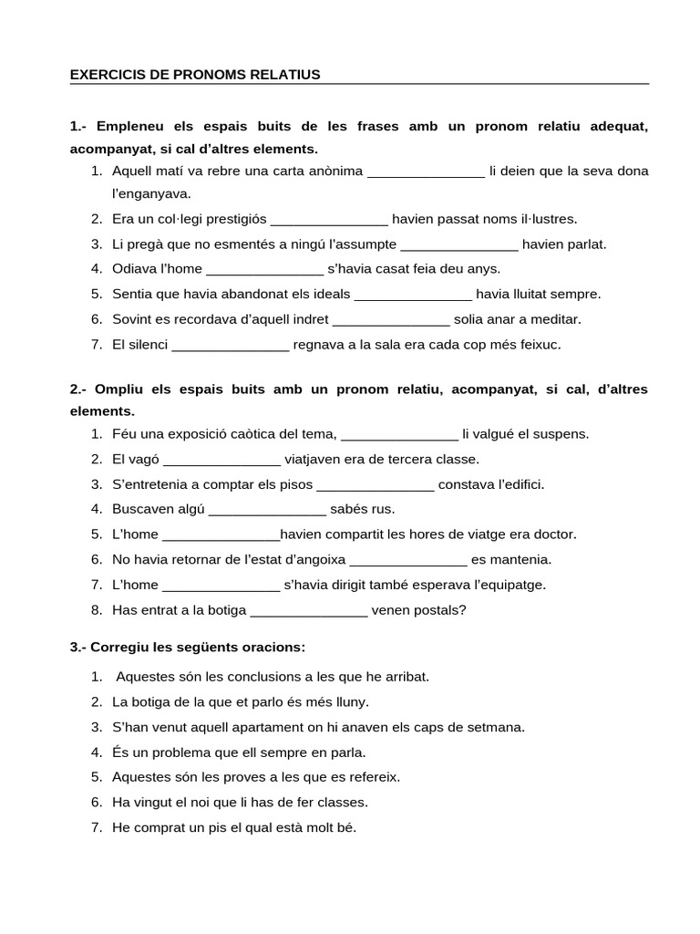 Exercicis Extres de Pronoms Relatius Amb Solucionari | PDF