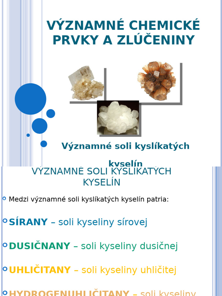 Významné Soli Kyslíkatých Kyselín | PDF