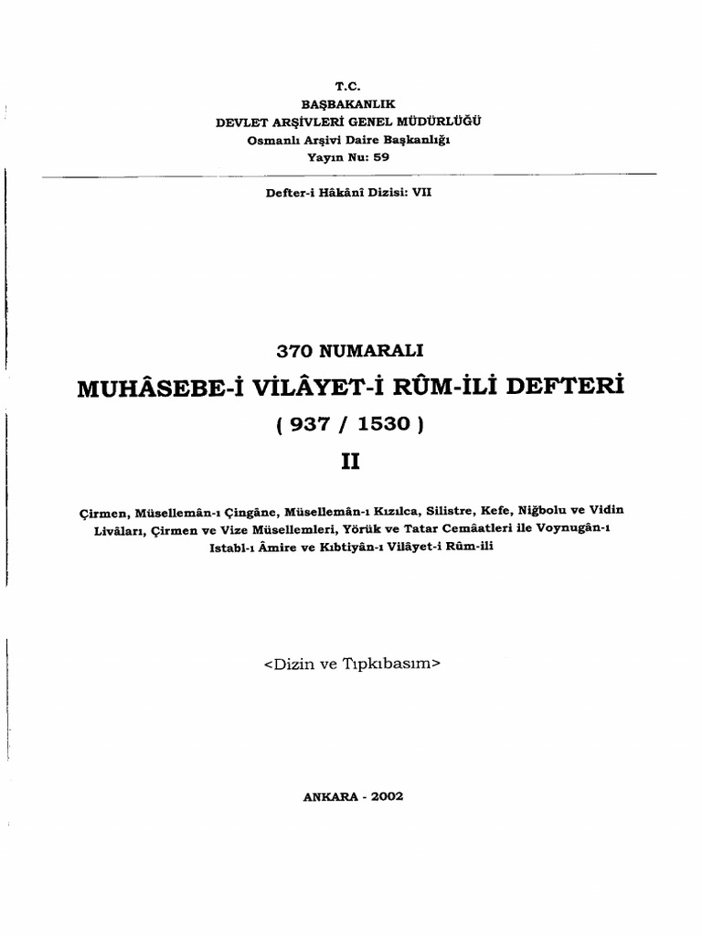 370 Nolu Muhasebei Rum Ili Defteri | PDF