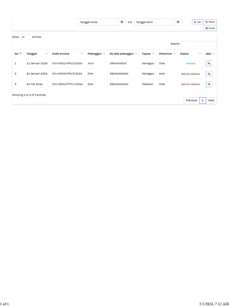 Laporan Invoice SI Ekspedisi | PDF