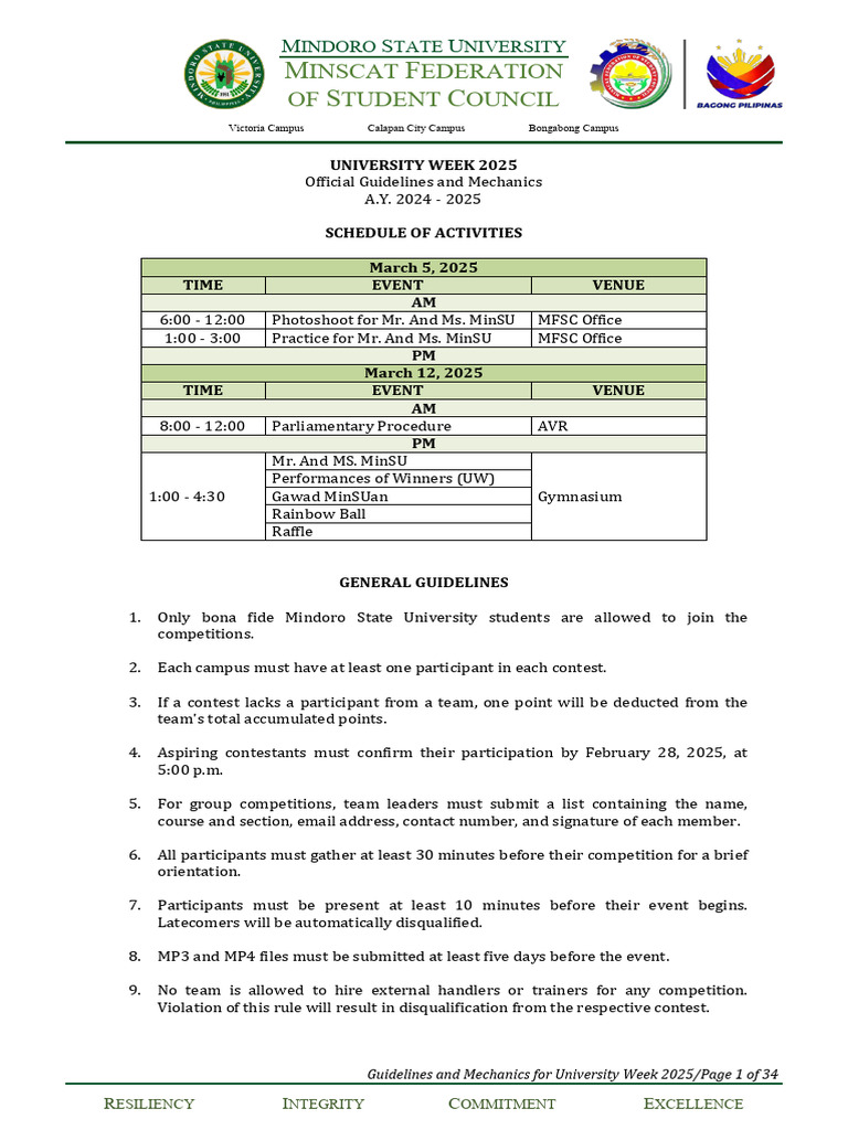 MFSC University Week Guidelines | PDF | Parliamentary Procedure | Meetings