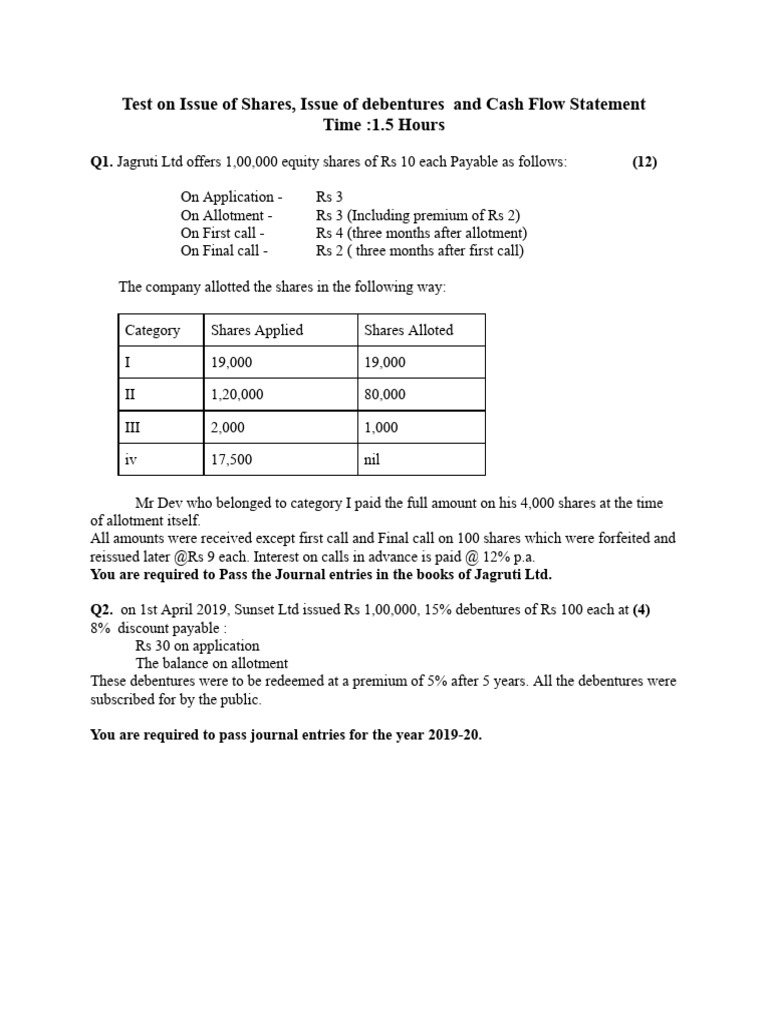 Share Issues and Cash Flow Analysis | PDF | Private Sector | Financial ...