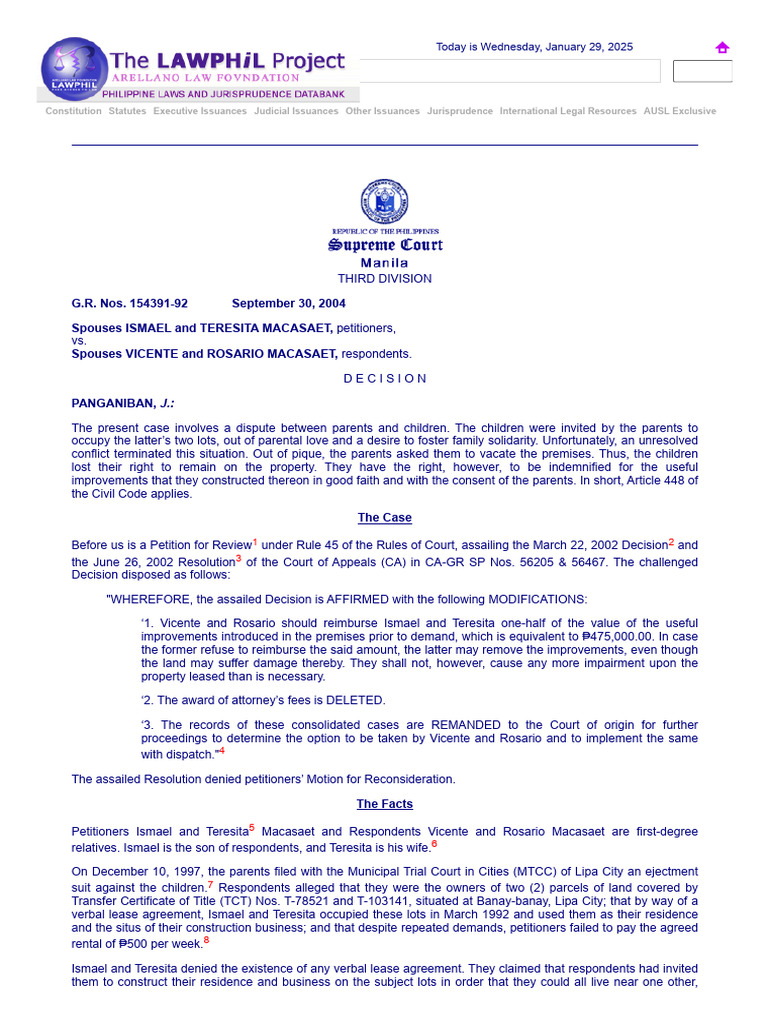 Macasaet Vs Macasaet, G.R. No. 154391-92 | PDF | Lease | Complaint
