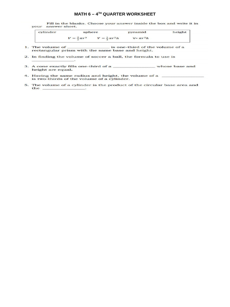 MATH 6 - WEEK 1,2 & 3 wORKSHEETS | PDF