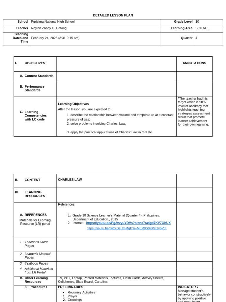 Reylan Science 10 DLP WEEK2 | PDF | Gases | Learning