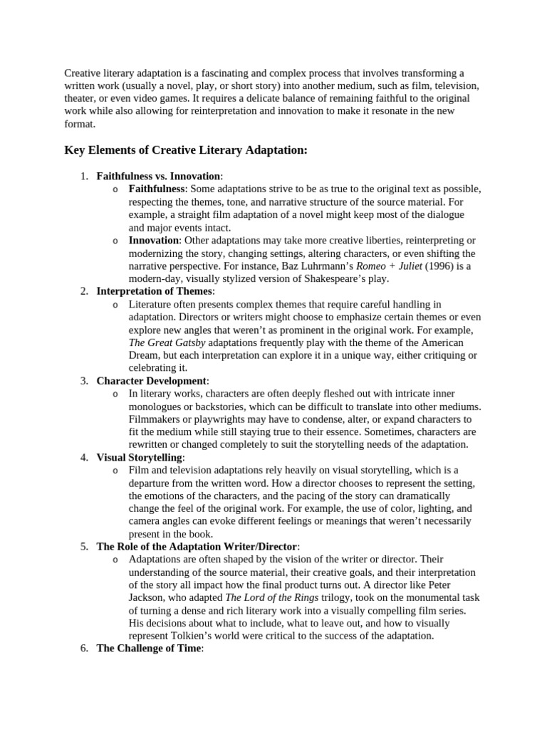 Discussion of Creative Literary Adaptation | PDF | Play (Theatre)