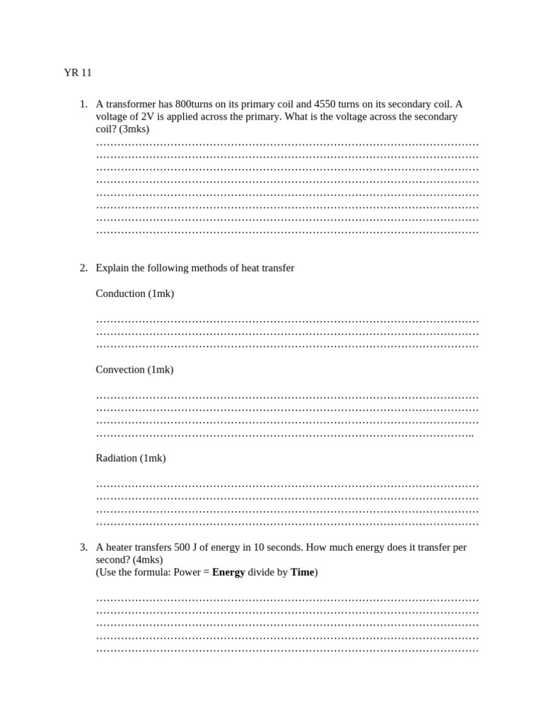 YR 11 PHY | PDF | Transformer | Electrical Components