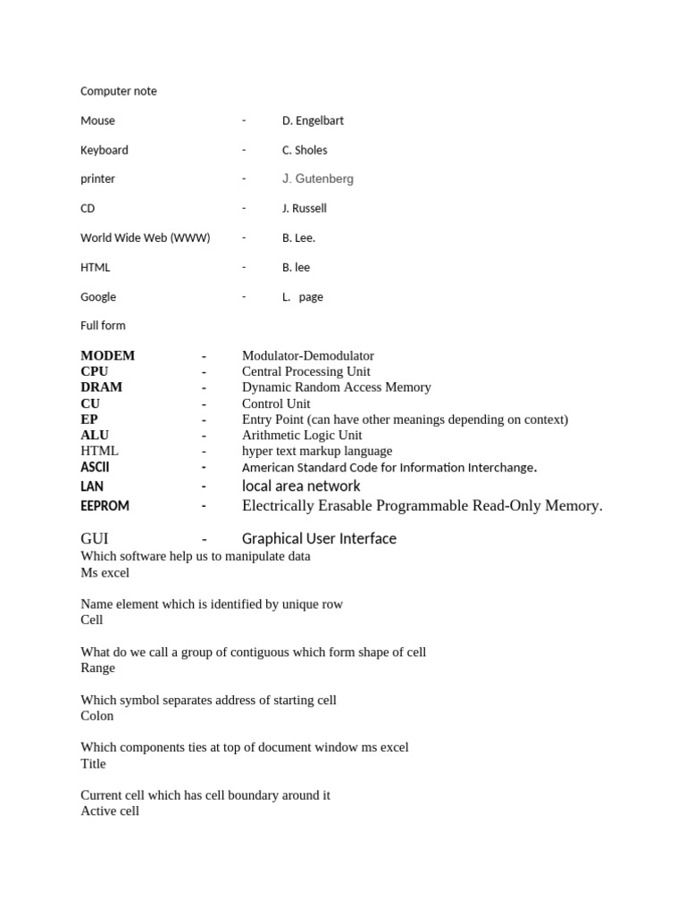 Key Computer Terms and Excel Basics | PDF