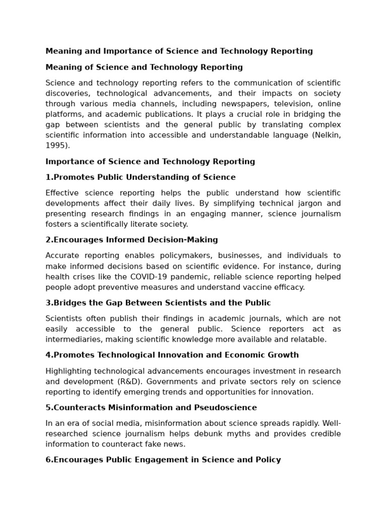 Importance of Science and Tech Reporting | PDF | Science | Journalism