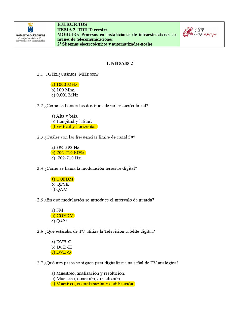 TEST Tema 2 Ict-20231 | PDF | Filtro electronico | Antena (Radio)