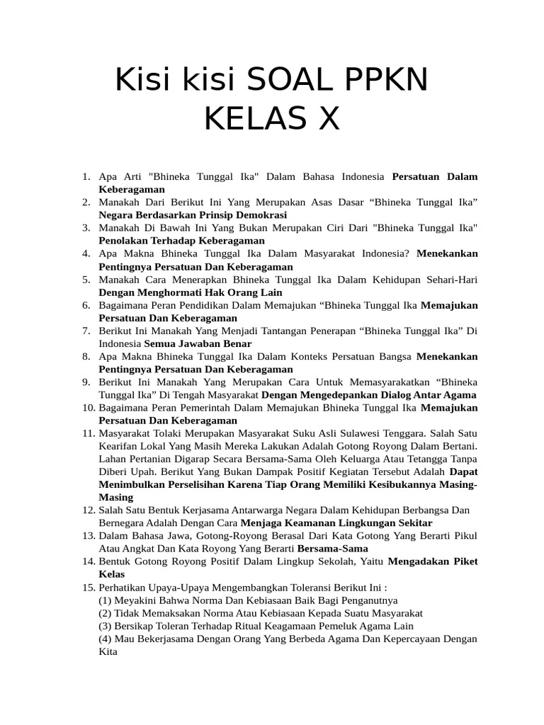 Kisi Kisi Soal PKN Kelas X | PDF
