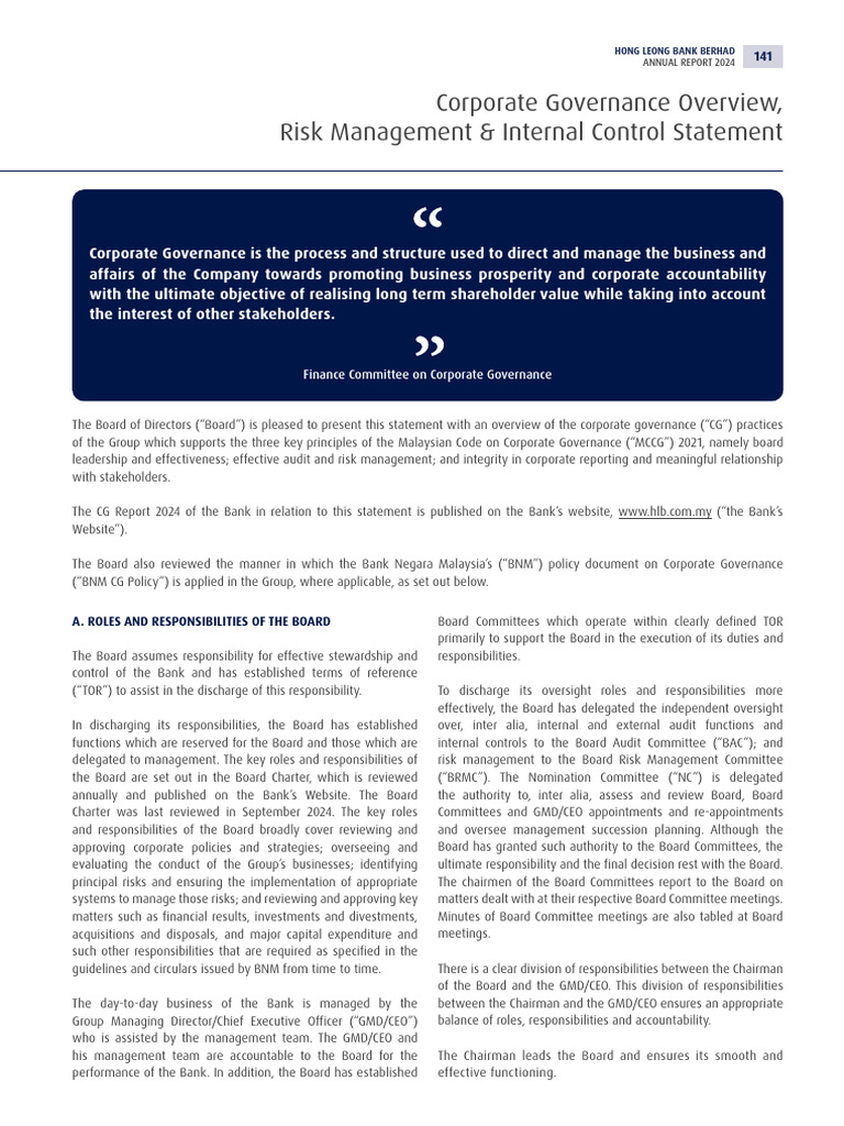 HLB CG Statement (1) | PDF | Corporate Governance | Governance