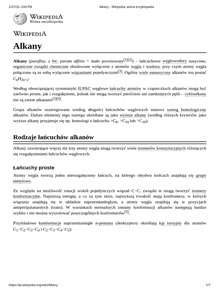 Alkany – Wikipedia, wolna encyklopedia | PDF
