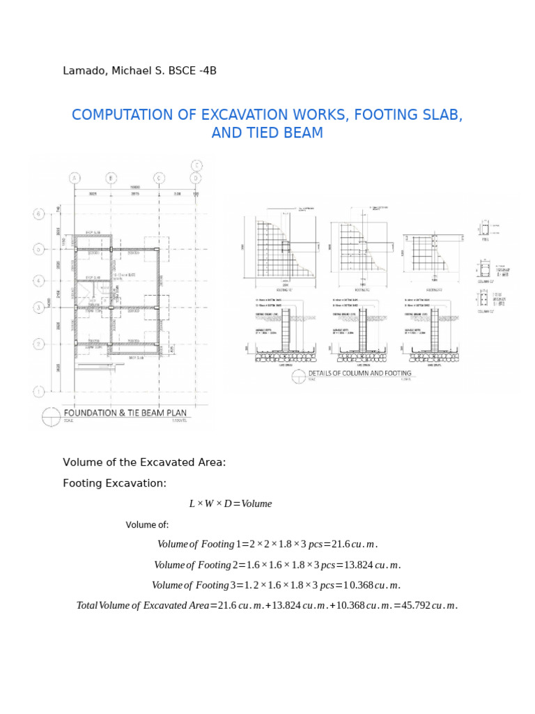 Lamado - Computation of Excavation Works, Footing Slab, and Tied Beam ...